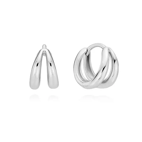 Côté Caché Mini Double Line Huggie Hoop Earrings - Silver