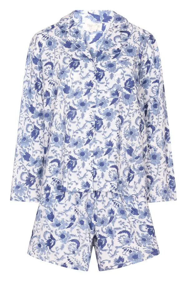 NOLOGO-CHIC Hand Block Printed Cotton Pj Shorts Set Cornflower - Blue