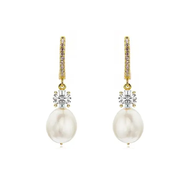 VICSTONENYC FINE JEWELRY Pearl And Cubic Zirconia Dangle Earrings - Gold