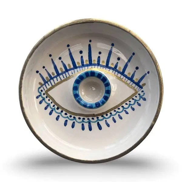 CASA DUNIYA Shanti Hand-painted Evil Eye Ceramic Palo Santo Holder - White