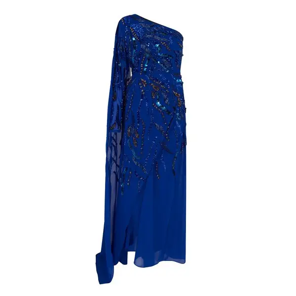 RAISHMA Astrid One-shoulder Gown With Georgette Train - Blue