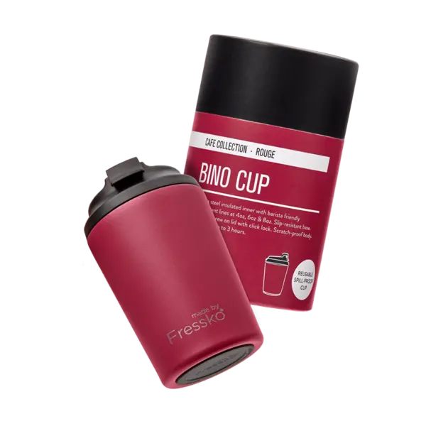 Fressko Bino 8oz / 227ml Reusable Coffee Cup, Stainless Steel Rouge - Red