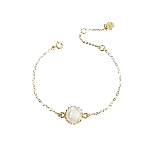 POPORCELAIN Moonlight Rose Charm Bracelet - Gold/white