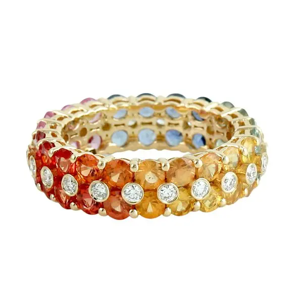 ARTISAN Rainbow Sapphire And Diamond Eternity Band Ring In 18k Yellow - Gold