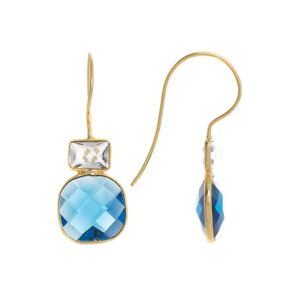 Saachi Gemstone Cushion Drop Earrings - Blue/grey