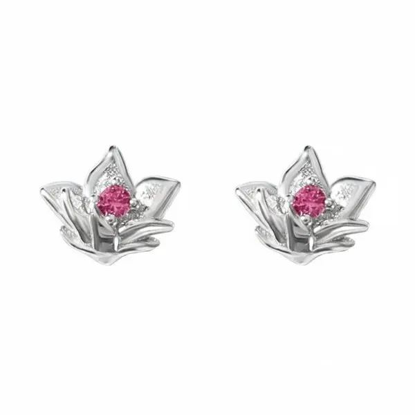 HARFI Ruby Larkspur Birthflower Sterling Silver Stud Earrings - Pink/silver