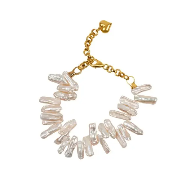 LINYA JEWELLERY Asymmetrical Baroque Pearl Bracelet - Gold