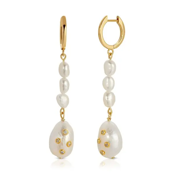 LEEADA JEWELRY Lucille Pearl Drop Huggie Earrings - Gold