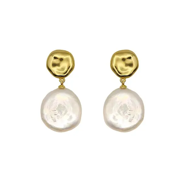 VICSTONENYC FINE JEWELRY Moon And Ocean Pearl Earrings - Gold