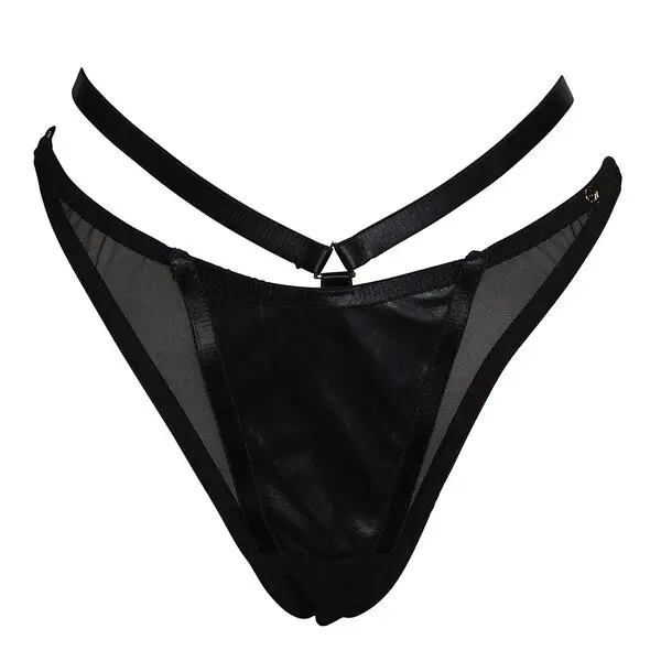 SOMETHING WICKED Mia Leather & Mesh Thong - Black