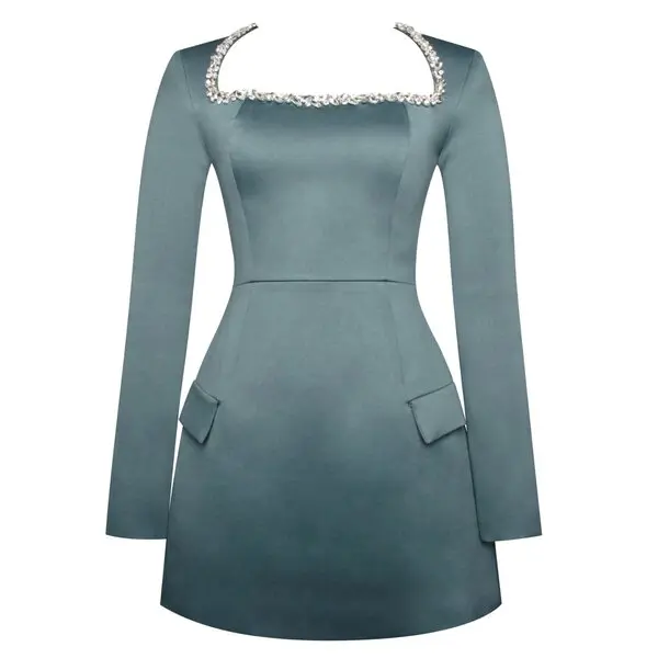 MISS CIRCLE NEW YORK A-line Mini Dress With Crystal Trim - Green