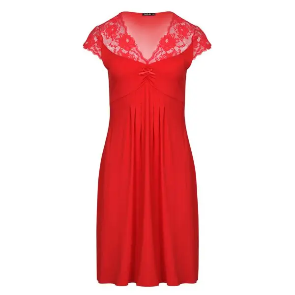 OH!ZUZA NIGHT&DAY Classy Midi Nightdress With Lace - Red
