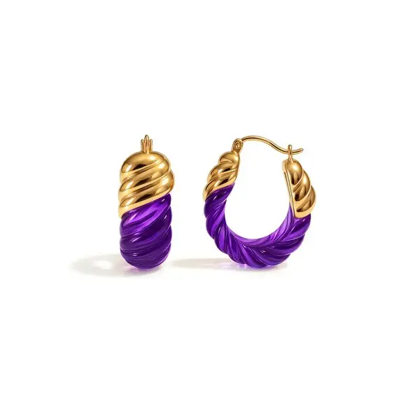 GOLD & HONEY Amethyst Rope Shrimp Lucite Hoop Earrings - Purple/gold