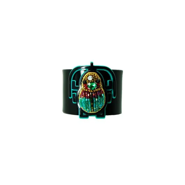 GISSA BICALHO Scarab Embroidered Bracelet - Green/black