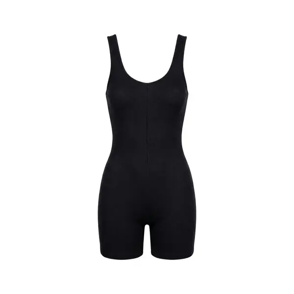 VIRAGO Ribbed Playsuit With Open Back And Lace-up Detail - Blue