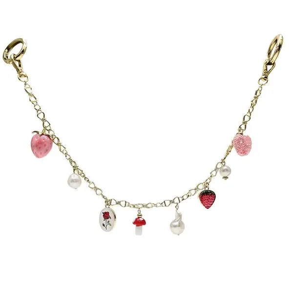 FARRA Fruit And Baroque Pearls Bag Chain Charm - Pink