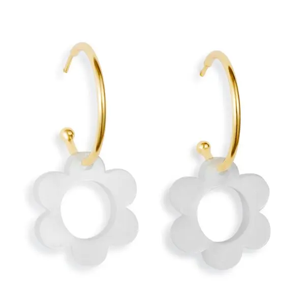 TOOLALLY Flower Hoop Earrings - Gold/white