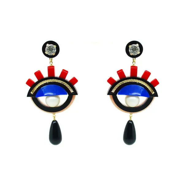 GISSA BICALHO Acrylic Eye Pendant Dangle Earrings - Black/blue/red