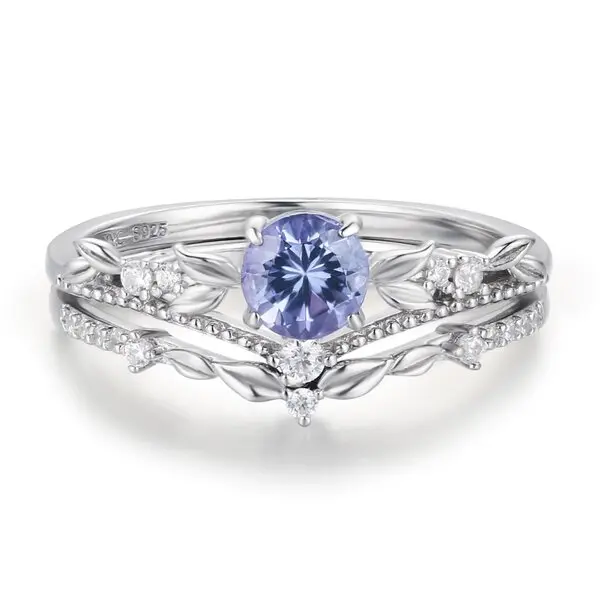 AZURA JEWELRY NEW YORK Reverie Tanzanite And Topaz Ring Set - Silver