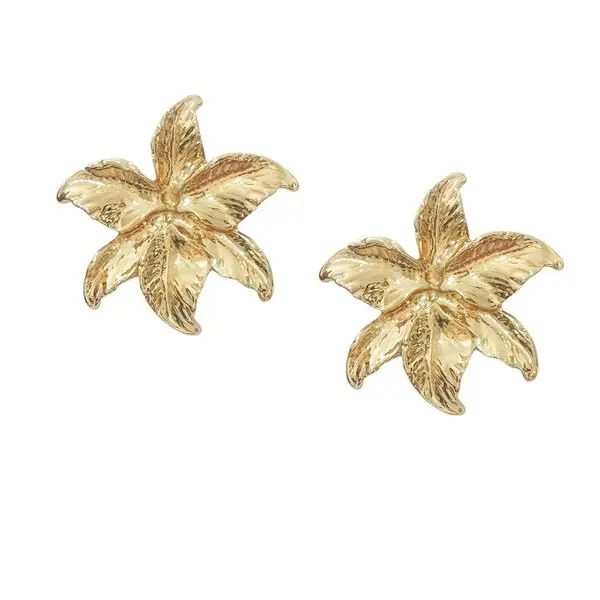MAISON DE GALA Leaf Flower Stud Earrings - Gold