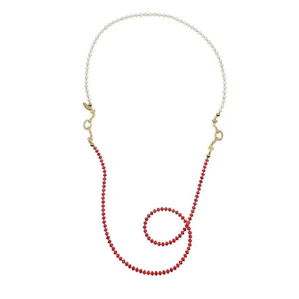 FARRA Multi-wear Pearl And Coral Necklace - White/red