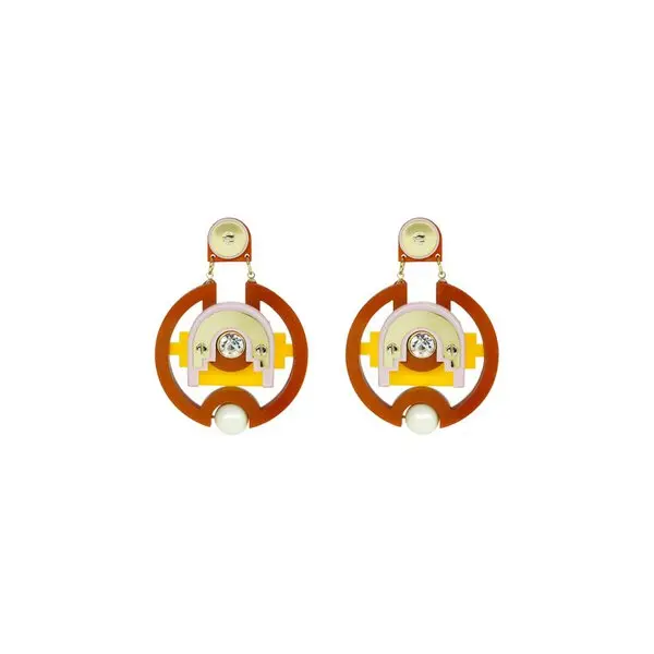 GISSA BICALHO Handmade Acrylic Tikal Hoop Earrings - Brown/orange