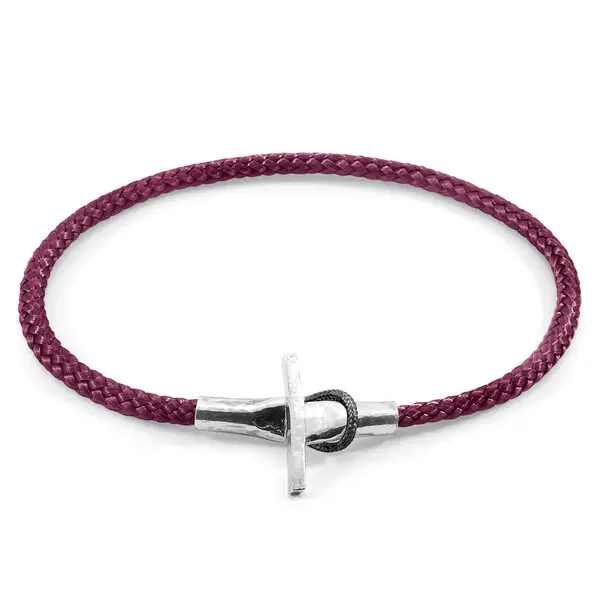 ANCHOR & CREW Cambridge Silver & Rope Bracelet - Purple