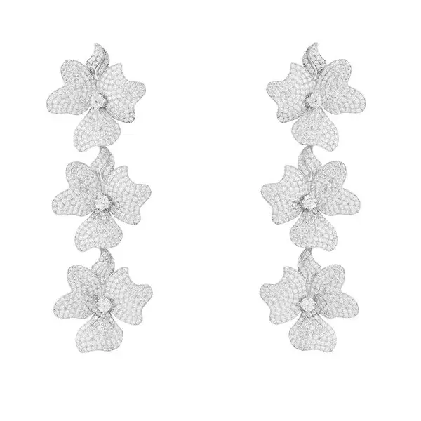 LATELITA Jasmine Flower Triple Drop Earrings - White/silver