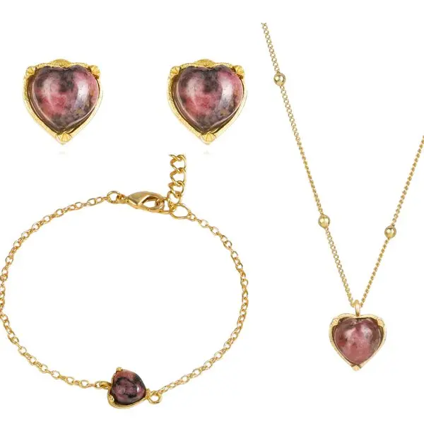 LILA RASA Rhodonite Jewellery Set - Pink/gold