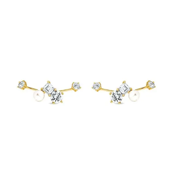 SALLY SKOUFIS Ear Jacket With Pearl And Cz Diamond Stimulant - White/gold