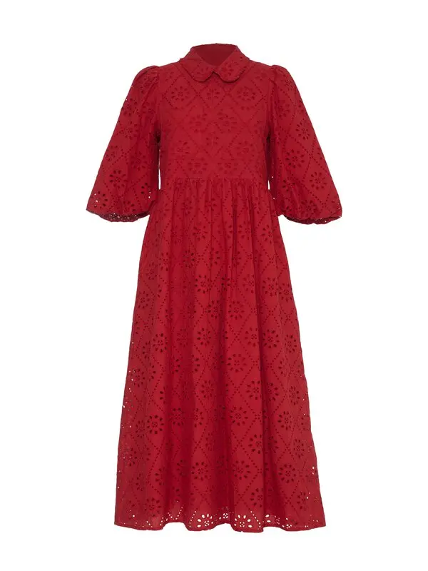 ROSE & NANCY Lucille Embroidered Midi Shirt Dress