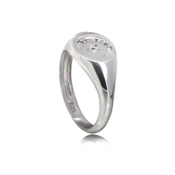 THE JEWELLERY STORE LONDON Celestial Signet Ring In Sterling Silver With Cubic Zirconia - Silver/white