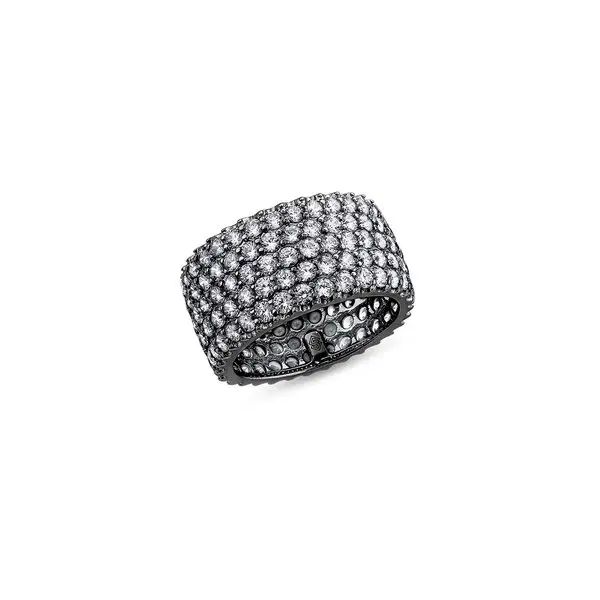 SALLY SKOUFIS Sterling Silver Black Rhodium Plated Ring With White Cz Diamonds - Black/white