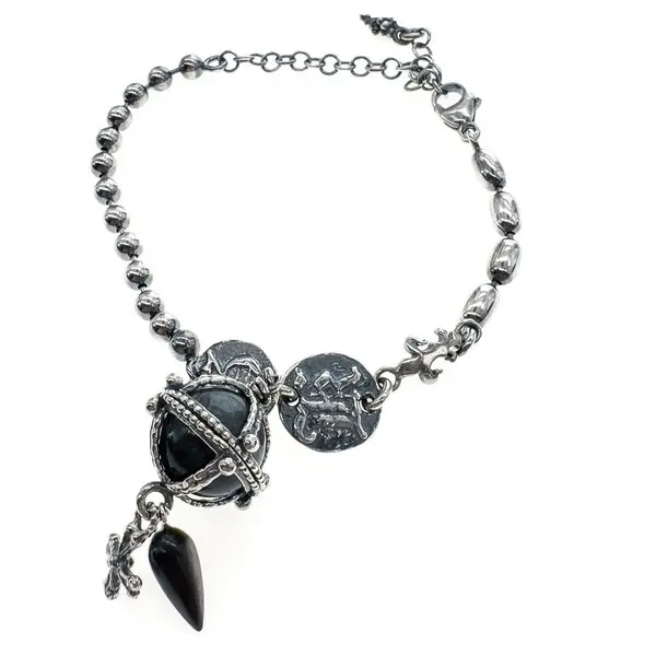 GEM KINGDOM Silver Back To The Future Sterling Silver Bracelet - Silver/black