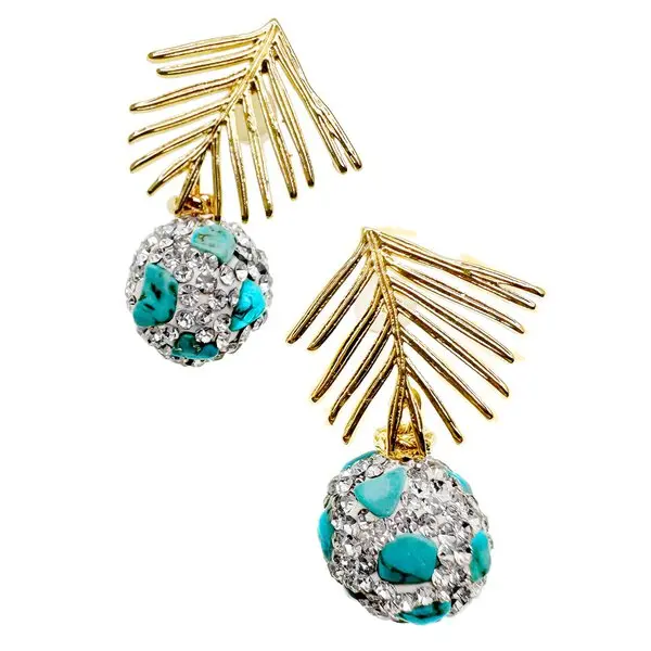 FARRA Gold Leaf Rhinestone Dangle Earrings - Gold/blue