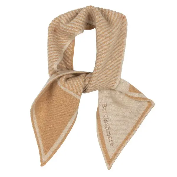 BEL CASHMERE Neutrals Stripped Cashmere Scarf Camel - Beige