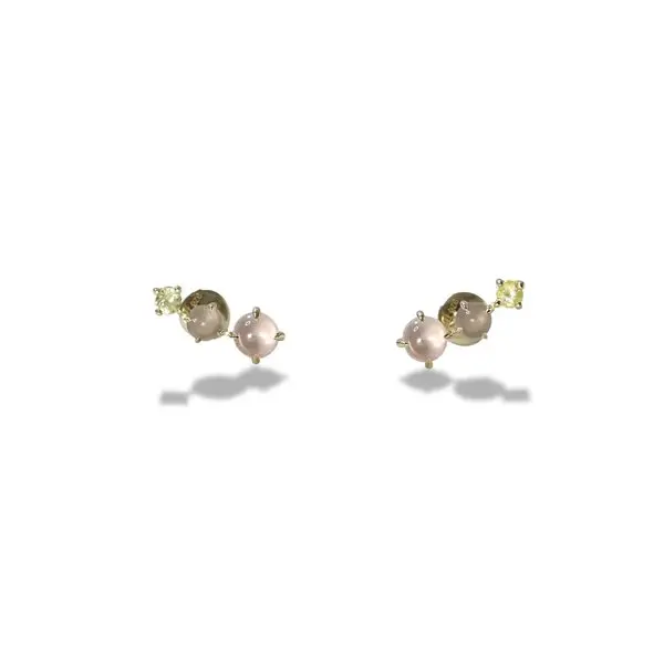ONI Rose Quartz, Peridot And Moonstone Tri-stud Earrings - Gold