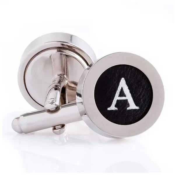N'DAMUS LONDON Silver / Black Regent Black Leather Silver Letter Cufflinks - Silver/black