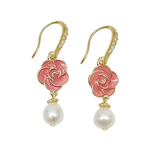 FARRA Timeless Rose Freshwater Pearl Dangle Earrings - Pink