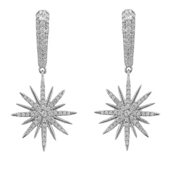 LATELITA Star Burst Drop Earrings - Silver/white