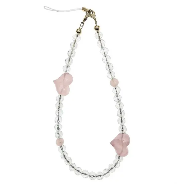 FARRA Gemstone Phone Strap With Rose Quartz Hearts - Pink