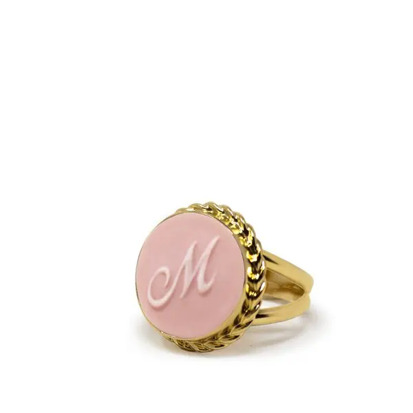 VINTOUCH ITALY Pink Cameo Initial Ring - Gold/pink