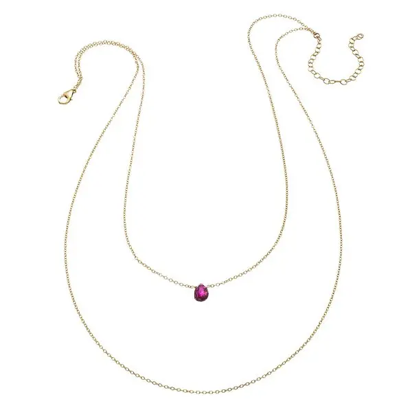 HEATHER HAWKINS Tiny Gemstone Drape Necklace - Red/pink