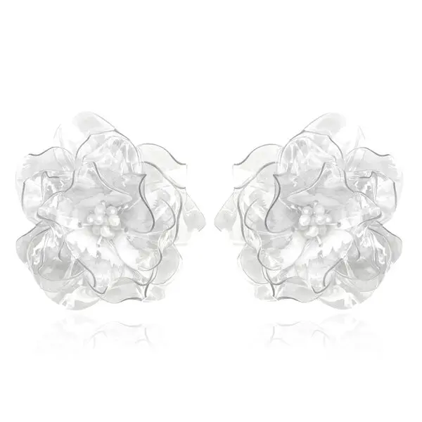 PINAR OZEVLAT Aerial Camellia Earrings - White
