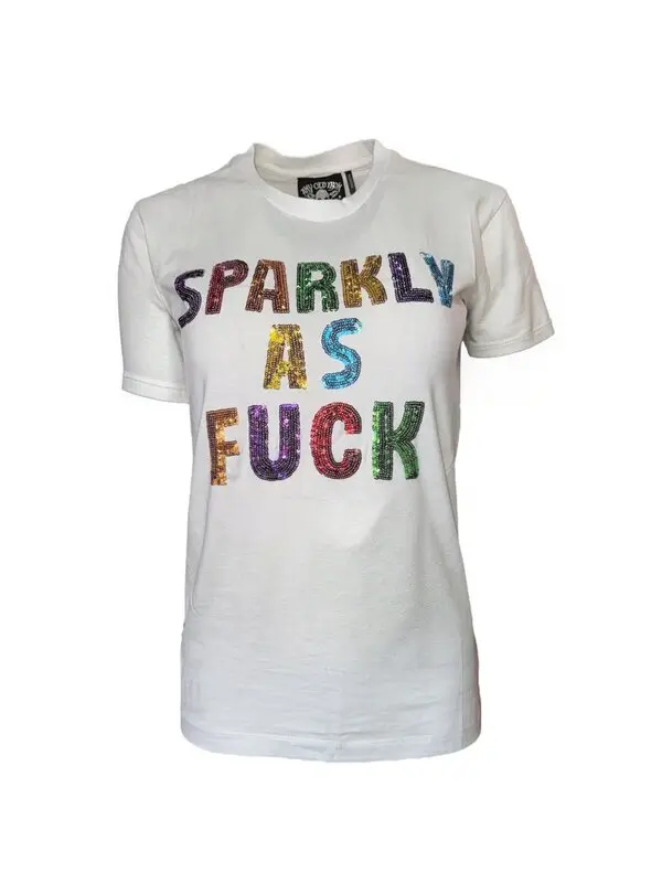 ANY OLD IRON Rainbow Sequin "sparkly As Fuck" T-shirt - White