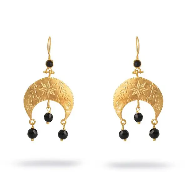 EBRU JEWELRY Mystic Moon Onyx Dangle Earrings - Gold/black