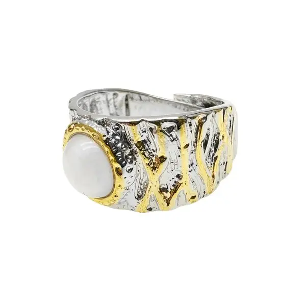 FARRA White Moonstone Platinum Plated Brass Ring - Silver