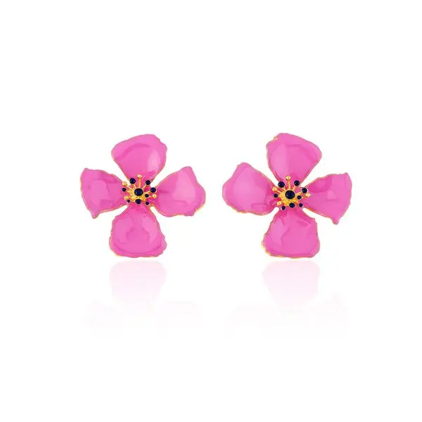 MILOU JEWELRY Hibiscus Flower Drop Earrings - Pink