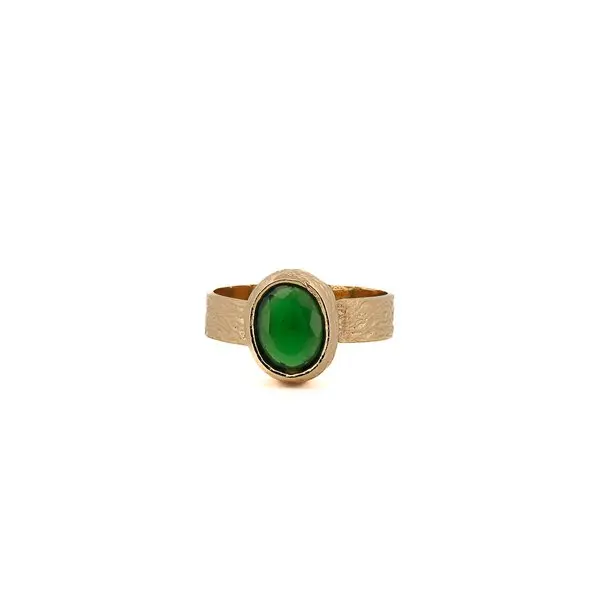 EBRU JEWELRY Green Jade Adjustable Ring - Green/gold