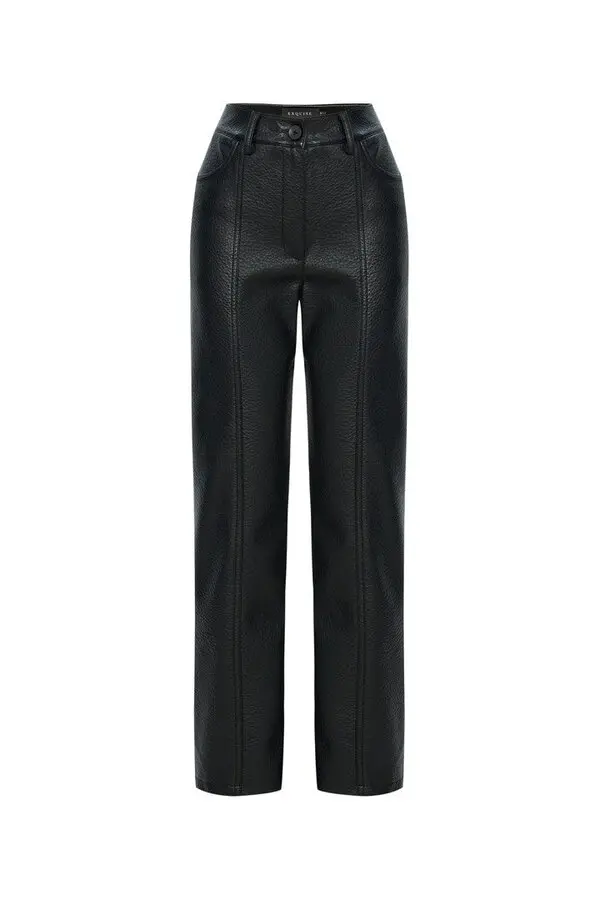 EXQUISE Straight Leg Vegan Leather Pants